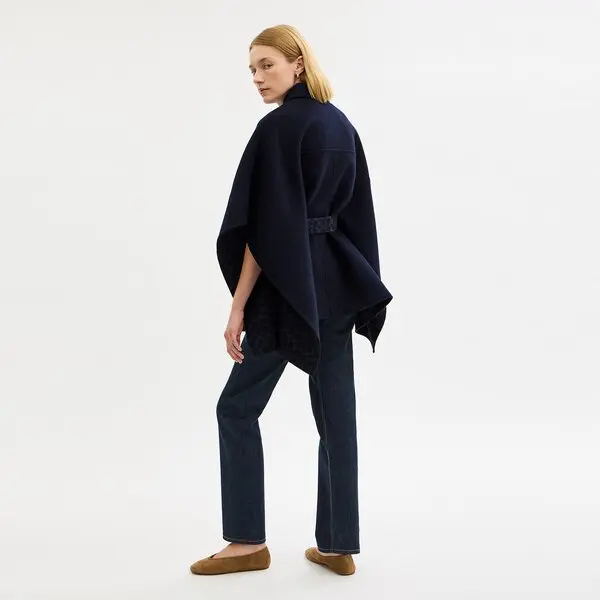 Coach Double Face Wool Cape - Navy Blue | Editorialist